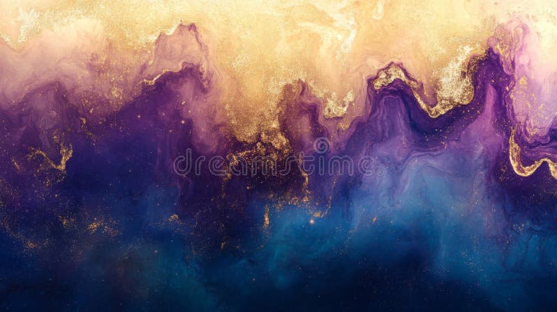 Abstract Cosmic Fluid Art with Gold Accents Stock Illustration ...