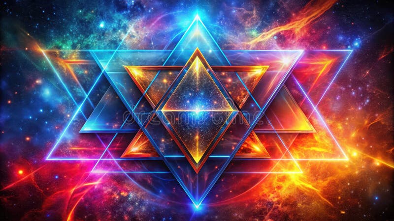 Abstract Cosmic Geometry Interlocking Triangles and Celestial Nebulae ...