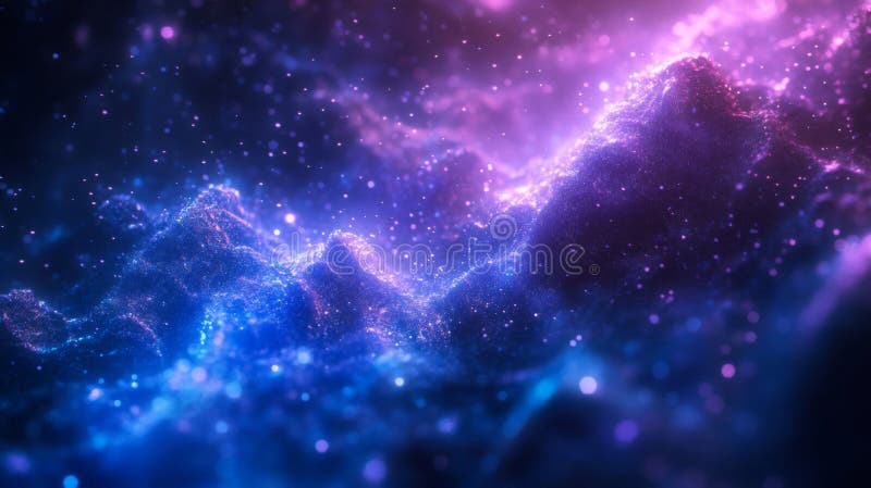 Abstract Cosmic Landscape with Blue and Purple Glowing Particles Stock ...