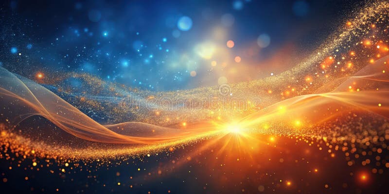 Abstract Cosmic Landscape Golden Waves of Light and Stardust ...