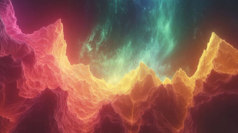 Abstract Cosmic Landscape with Rainbow Nebula Stock Illustration ...