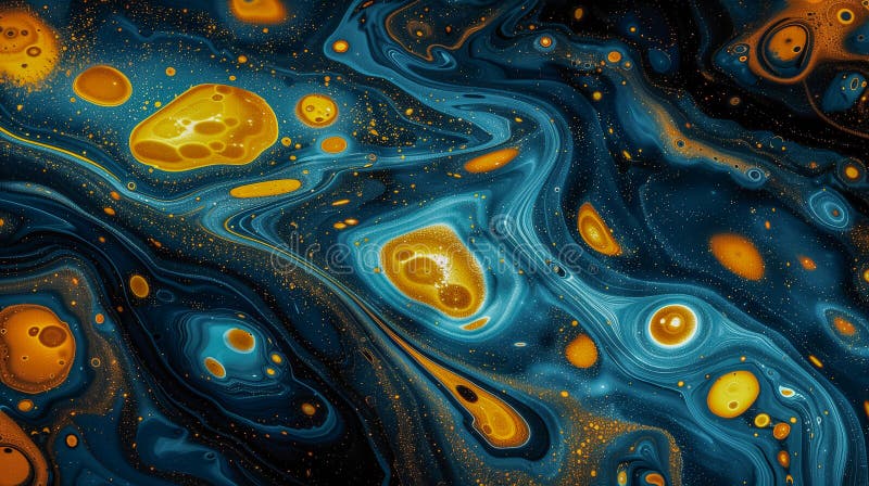 Abstract Cosmic Liquid Art in Gold and Blue Stock Illustration ...
