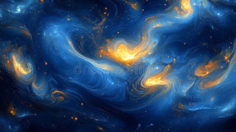 Abstract Cosmic Nebula with Blue and Gold Swirls Stock Illustration ...