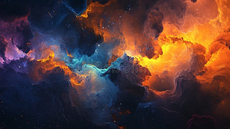 An Abstract Cosmic Nebula in Bright Colors Forms the Background ...