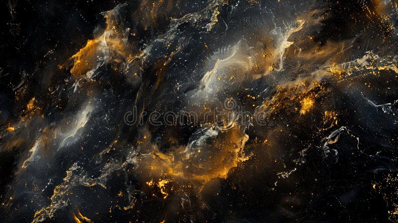 Abstract Cosmic Nebula in Dark Space with Golden and White Swirls ...
