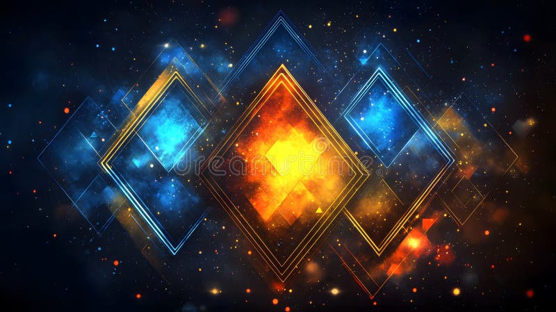 Abstract Cosmic Nebula with Glowing Geometric Shapes and Starry ...