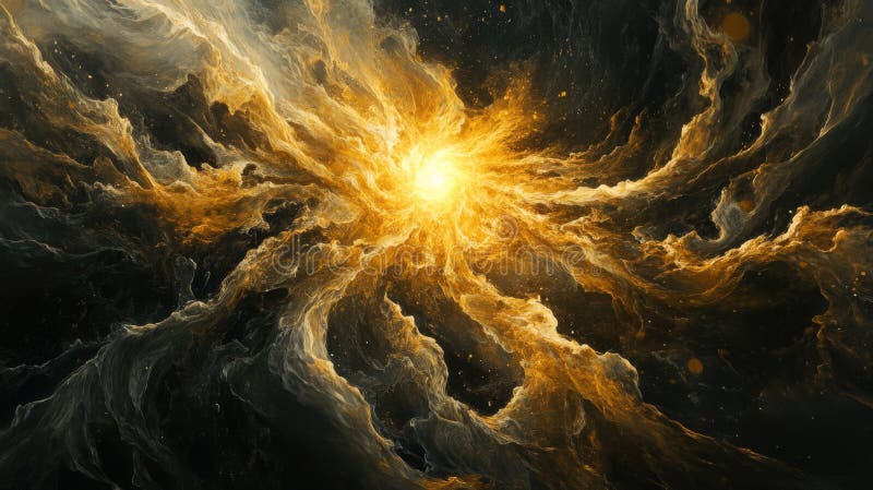 Abstract Cosmic Nebula with Gold and Black Stock Illustration ...