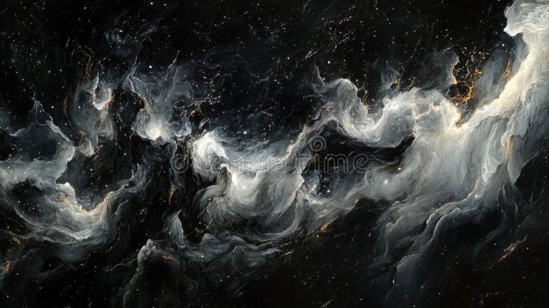 Abstract Cosmic Nebula with Grey and Gold Hues Stock Illustration ...