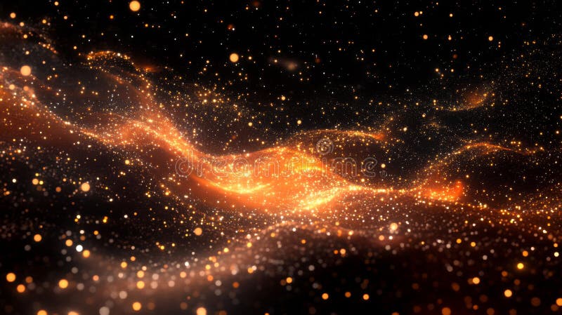 Abstract Cosmic Nebula with Orange and Gold Glowing Particles Stock ...
