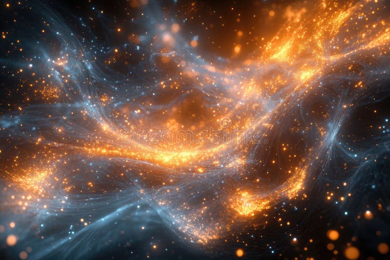 Abstract Cosmic Nebula in Vibrant Orange and Blue Stock Illustration ...