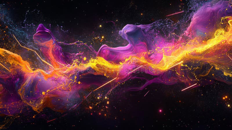 Abstract Cosmic Nebula with Yellow and Purple Paint Splashes Stock ...