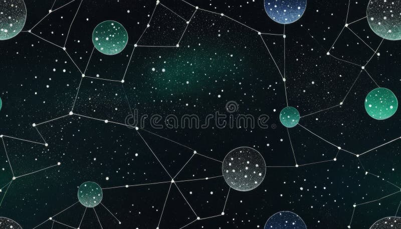 Abstract Cosmic Network: Celestial Bodies Connected by Glowing Lines ...