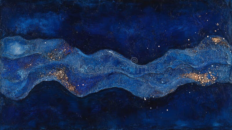 Abstract Cosmic Night Sky with Blue Glitter Waves Stock Illustration ...