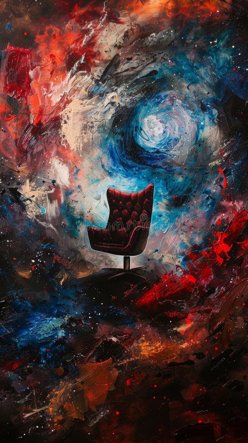 Abstract Cosmic Painting with Red Chair Stock Image - Image of fantasy ...