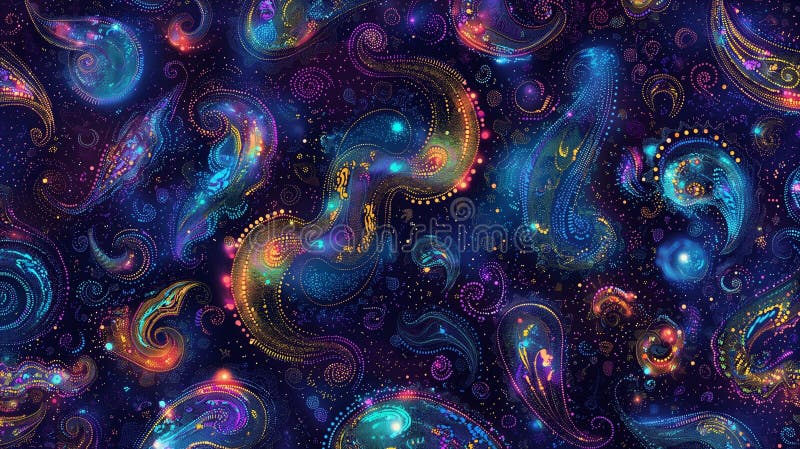 Abstract Cosmic Pattern with Colorful Swirling Shapes and Dots on a ...
