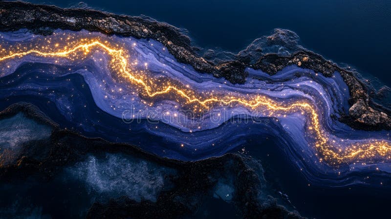 Abstract Cosmic River Gold Sparkles Deep Blue Swirling Galaxy Design ...