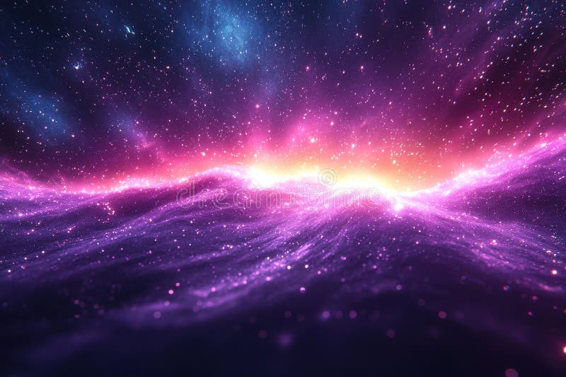Abstract Cosmic Scene with Glowing Purple and Pink Interstellar Waves ...