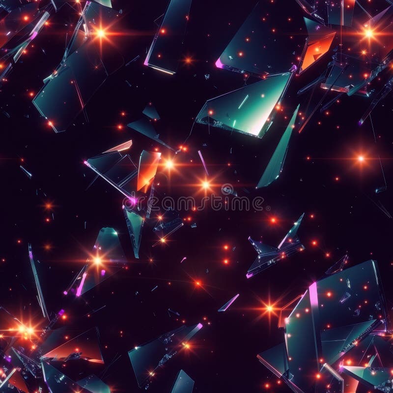 Abstract Cosmic Space with Glowing Fragments and Stars Stock Image ...