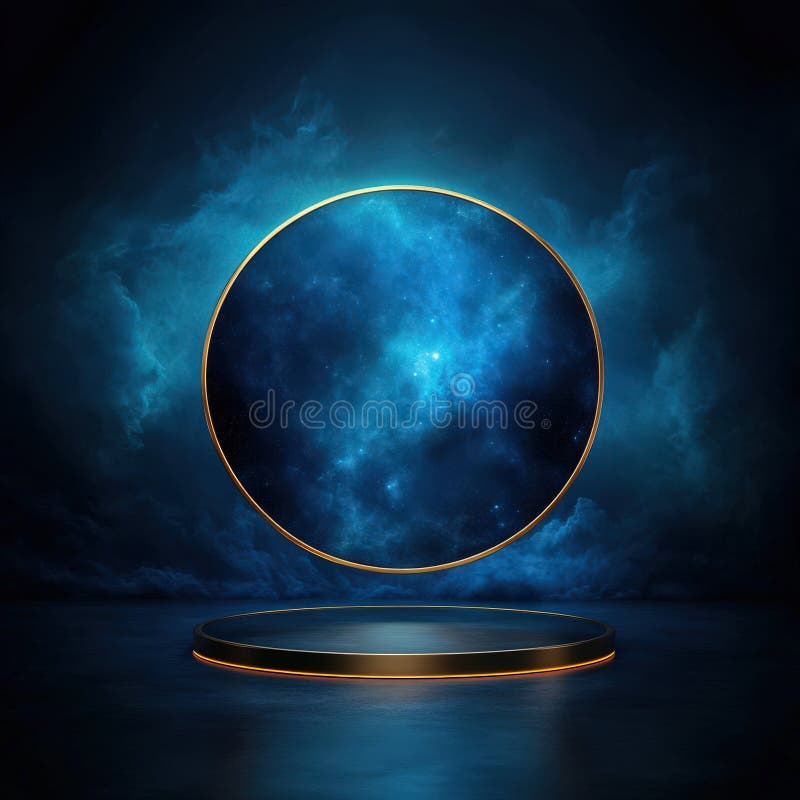 Celestial Display: Golden Circular Frame with Nebula Background and ...