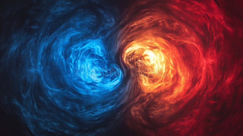 Abstract Cosmic Swirl of Blue Ice and Red Fire Stock Illustration ...