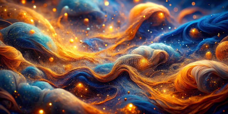 Abstract Cosmic Swirl Celestial Hues of Gold and Blue with Sparkling ...