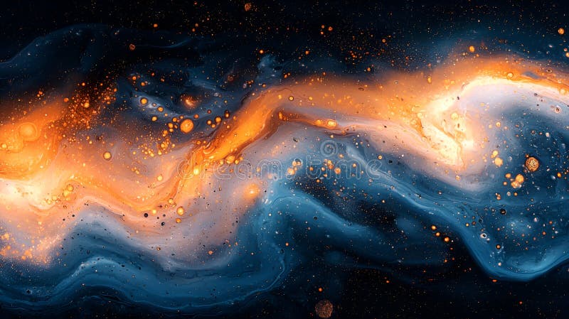 Abstract Cosmic Swirls, Orange and Blue Nebula, Glittering Dust, Space ...