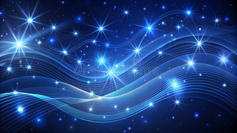 Abstract Cosmic Wave with Glowing Stars, Digital Art, Blue Gradient ...
