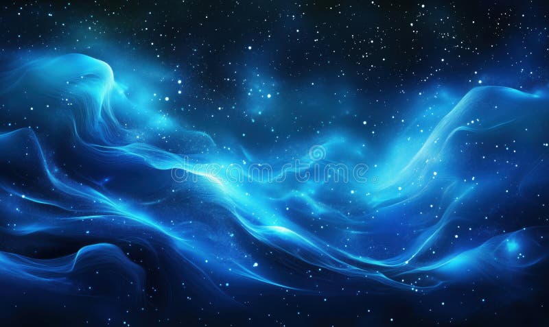 Abstract Cosmic Waves in Blue Tones with Sparkling Stars in Dark Space ...