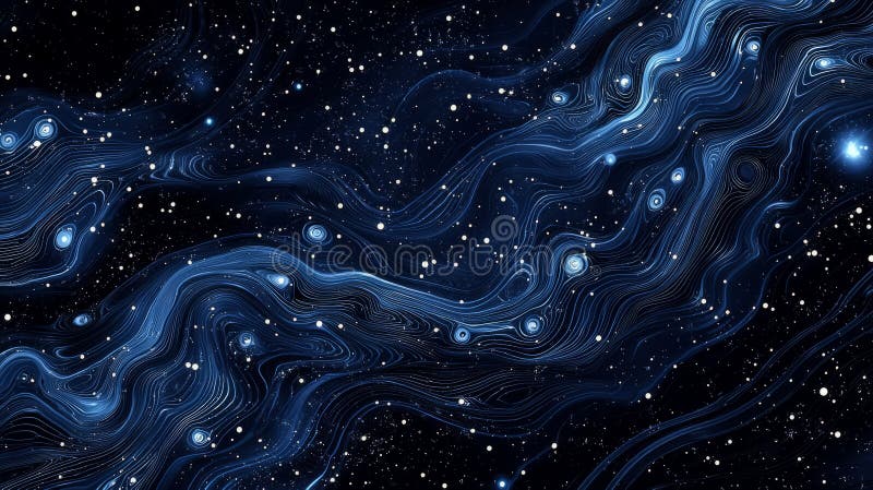Abstract with Cosmic Waves, Glowing Blue Particles and Swirling Energy ...