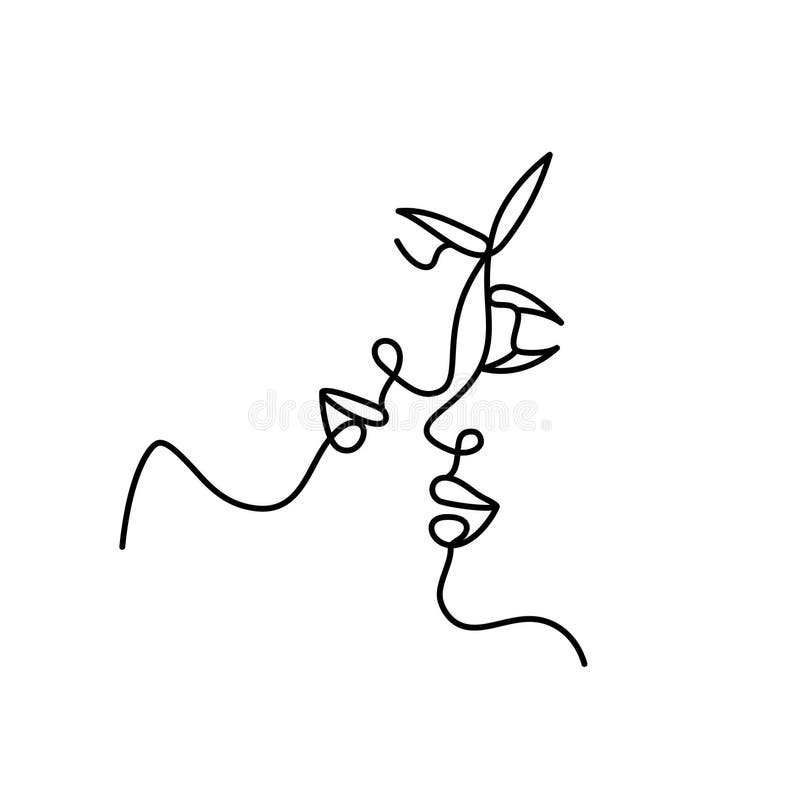 Abstract Couple on White in a Line Art Style. Stock Illustration ...