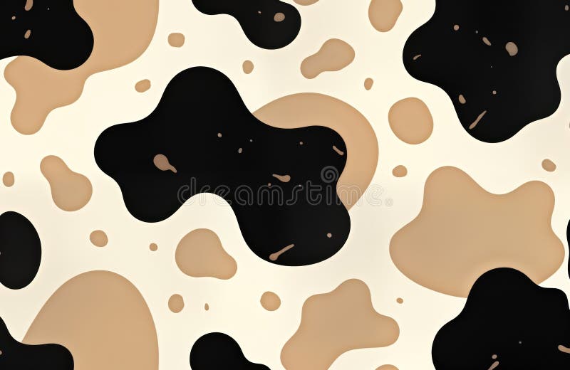 Abstract Cow Print Pattern. Beige, Black Organic Shapes Create Visually ...