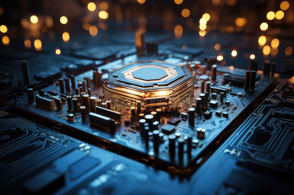Abstract CPU or GPU with Circuit Board Extreme Closeup. Generative AI ...