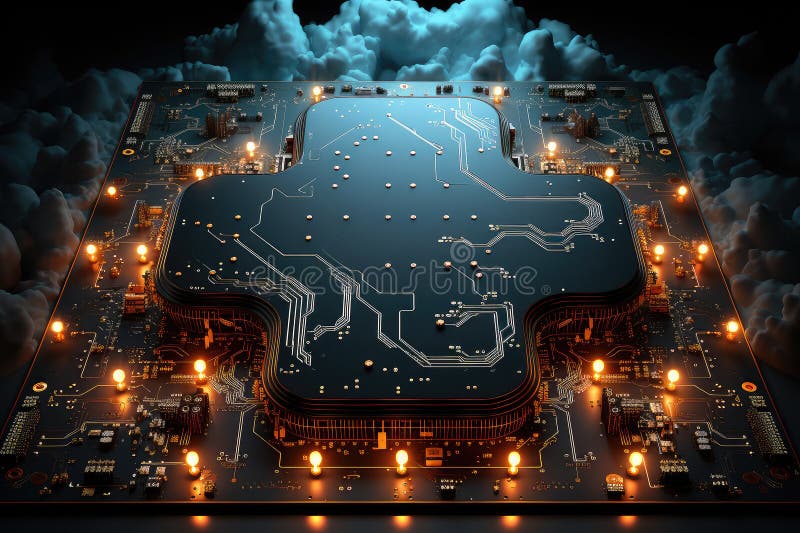 Abstract CPU or GPU with Circuit Board Extreme Closeup. Generative AI ...