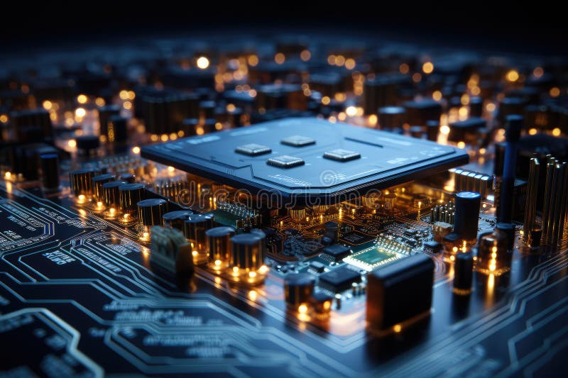 Abstract CPU or GPU with Circuit Board Extreme Closeup. Generative AI ...