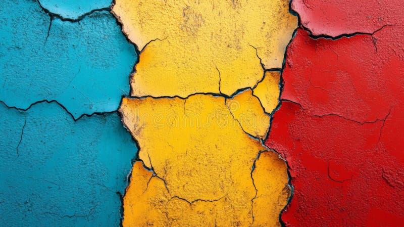 Abstract Cracked Paint Texture in Blue Yellow and Red Stock ...