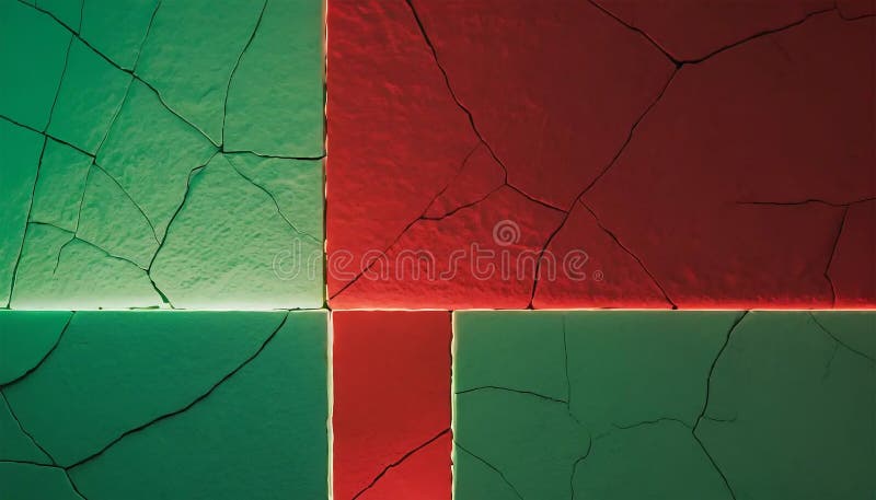 Abstract Cracked Texture Background: Red and Green Geometric Pattern ...