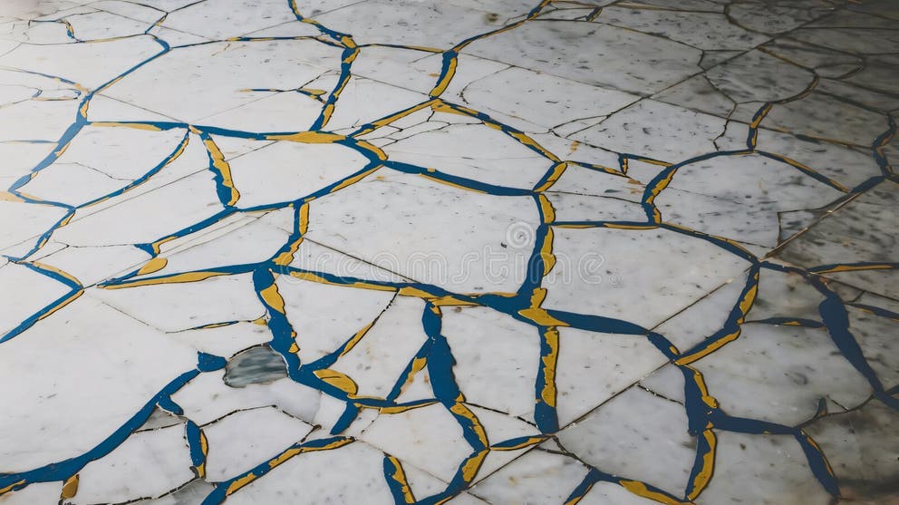 Abstract Crackle Tile Texture, Blue and Gold High Quality Image Stock ...