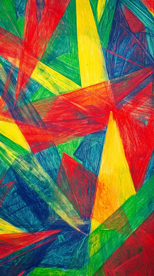 Abstract Crayon Drawing Featuring Intersecting Triangles in Vibrant ...