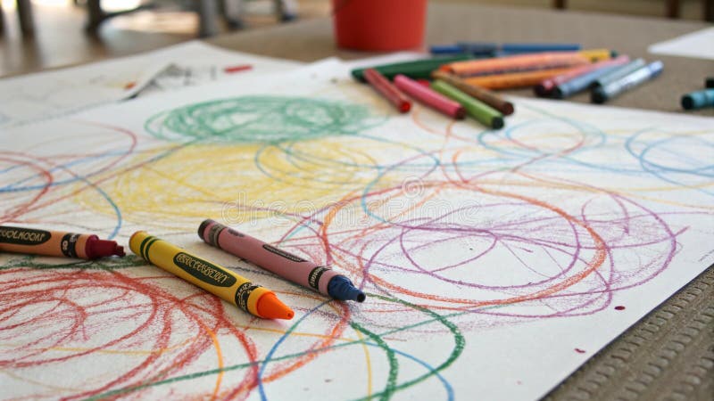 Abstract Crayon Scribbles on White Paper Made by a Child in a Playful ...