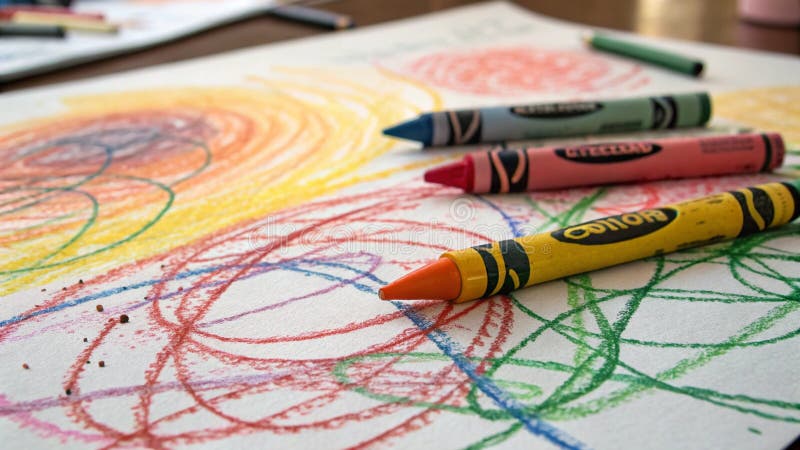Abstract Crayon Scribbles on White Paper Made by a Child in a Playful ...