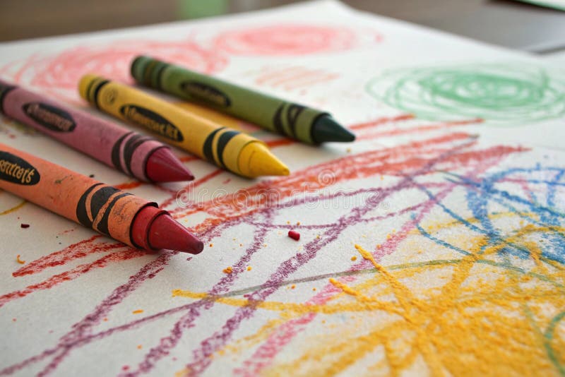 Abstract Crayon Scribbles on White Paper Made by a Child in a Playful ...