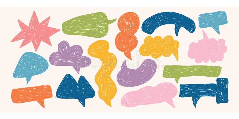 Abstract Crayon Speech Bubbles. Hand Drawn Doodle Communication Speech ...