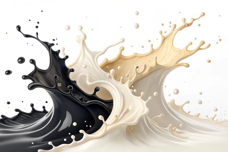 Abstract Cream and Black Liquid Splash on White Background - Generated ...