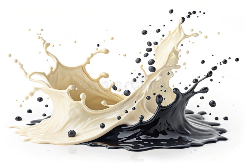 Abstract Cream and Black Liquid Splash on White Background - Generated ...