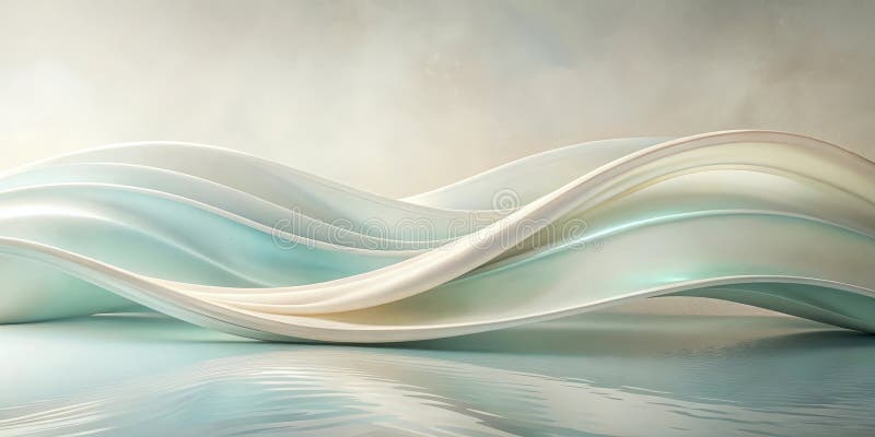 Abstract Cream and Mint Green Flowing Waveforms Reflecting on Calm ...
