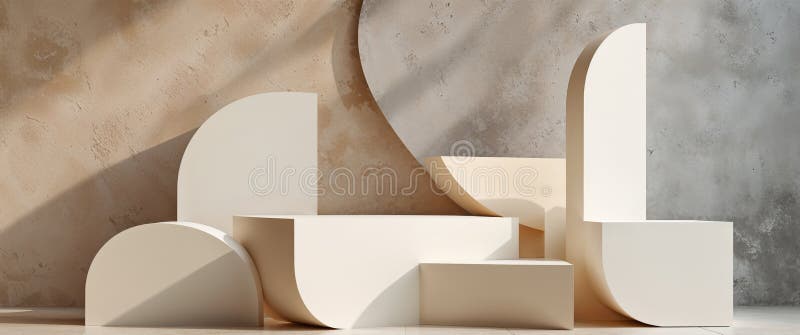 Abstract Cream and White Geometric Shapes on Textured Background. Stock ...