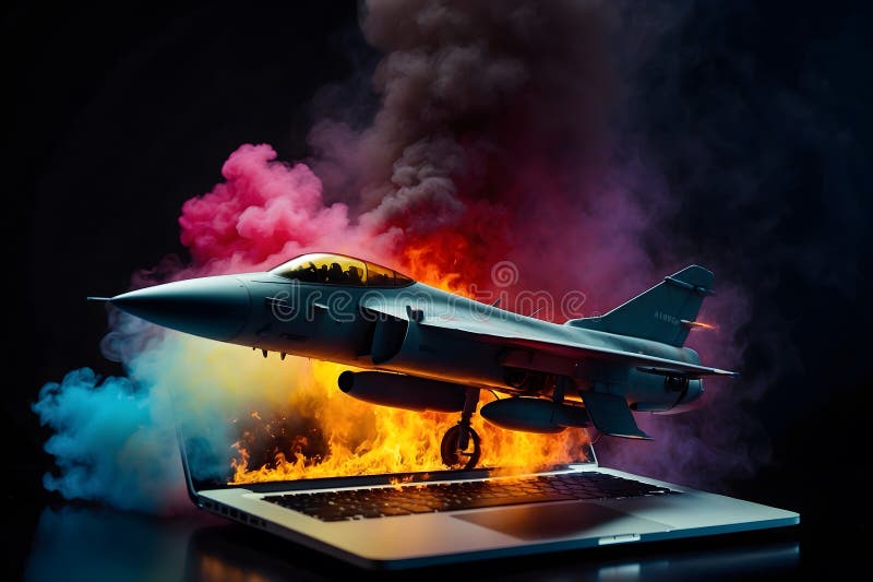Abstract and Creation of Tiny Fighter Jets Burning the Modern Laptop ...