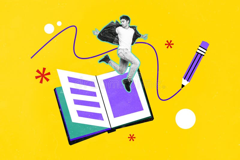 Abstract Creative Composite Photo Collage of Flying Guy Write Thoughts ...