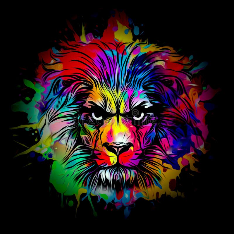 Abstract Creative Illustration with Colorful Lion Stock Illustration ...