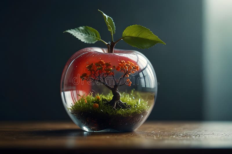 Abstract and Creative Image of Crystal Like Apple and Tiny Apple Tree ...